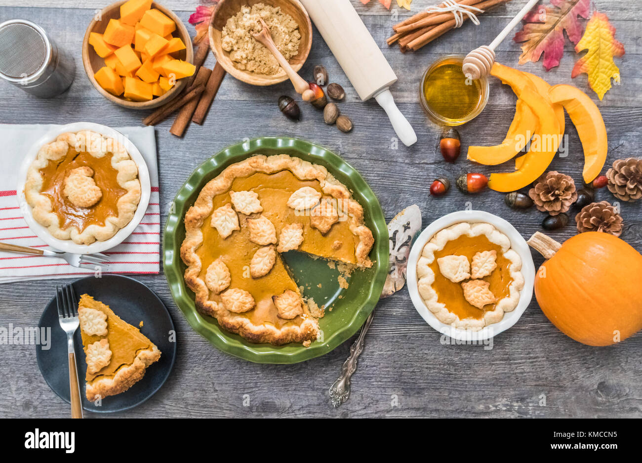 Step by step. Eating slice of freshly baked pumpkin pie Stock Photo - Alamy