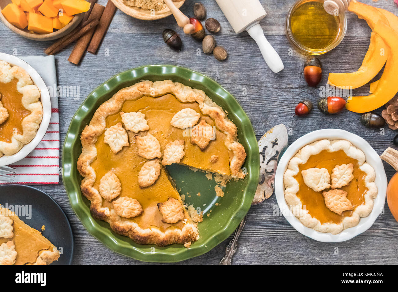 Step by step. Eating slice of freshly baked pumpkin pie Stock Photo - Alamy