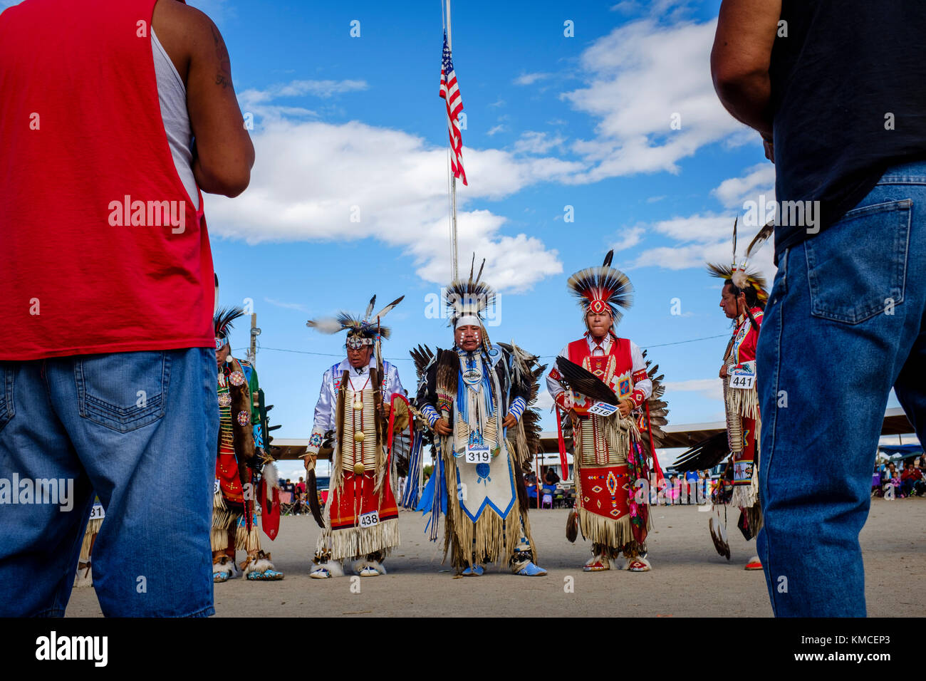Dancers wait to hear the finalists of the men's traditional dance Stock ...