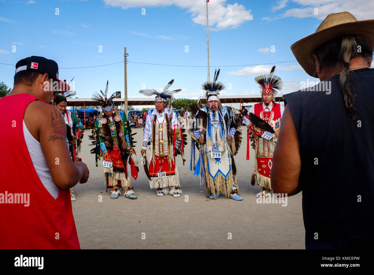 Dancers wait to hear the finalists of the men's traditional dance Stock ...