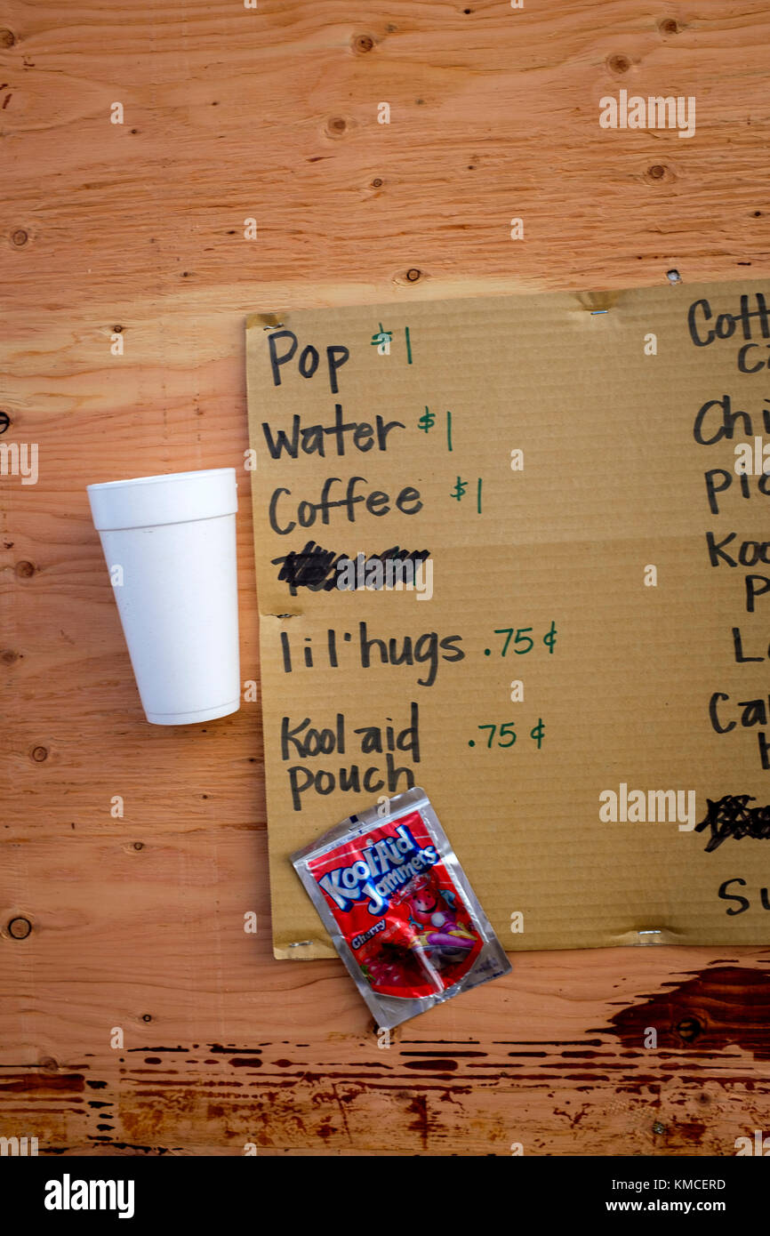 a sign marks the prices of the concession stand Stock Photo - Alamy