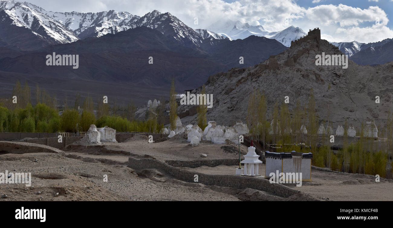 Buddhist monastery of Shek Gonpa on a high scale, at the base of the ...