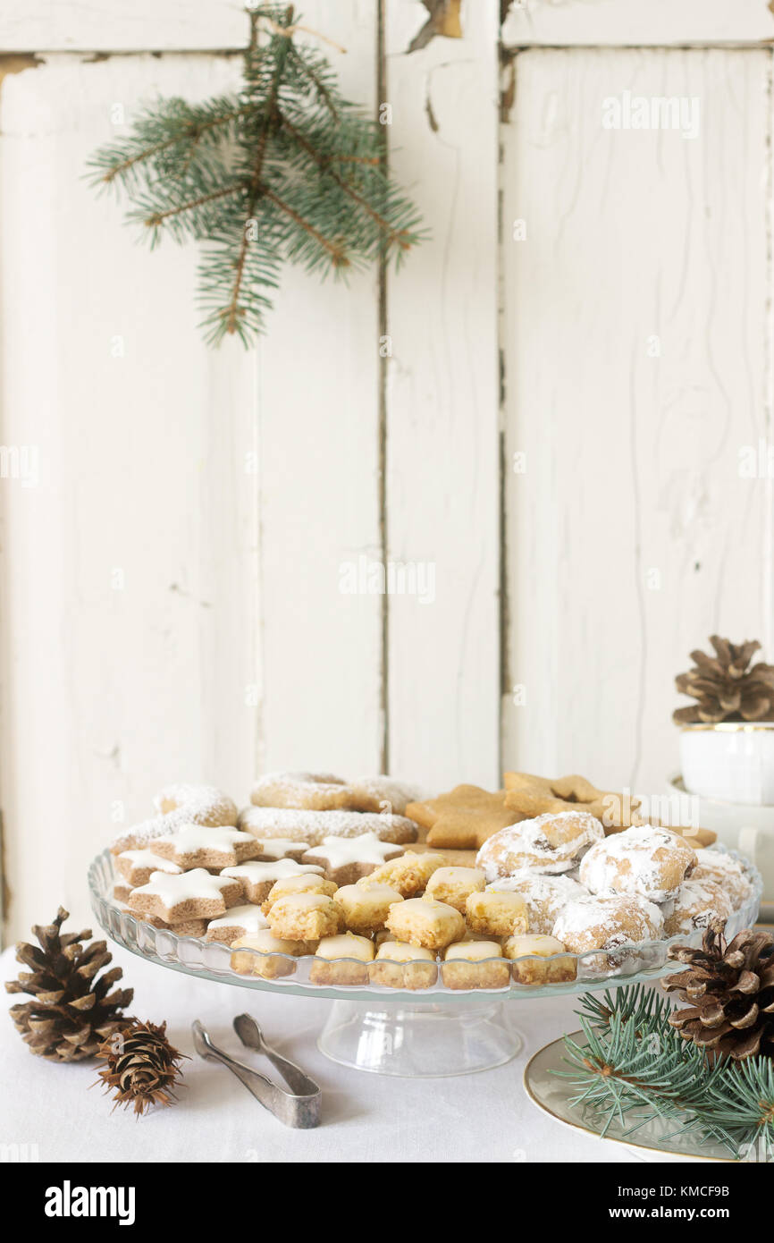 Festive cookies assorted vanilla crescents, cinnamon stars ...