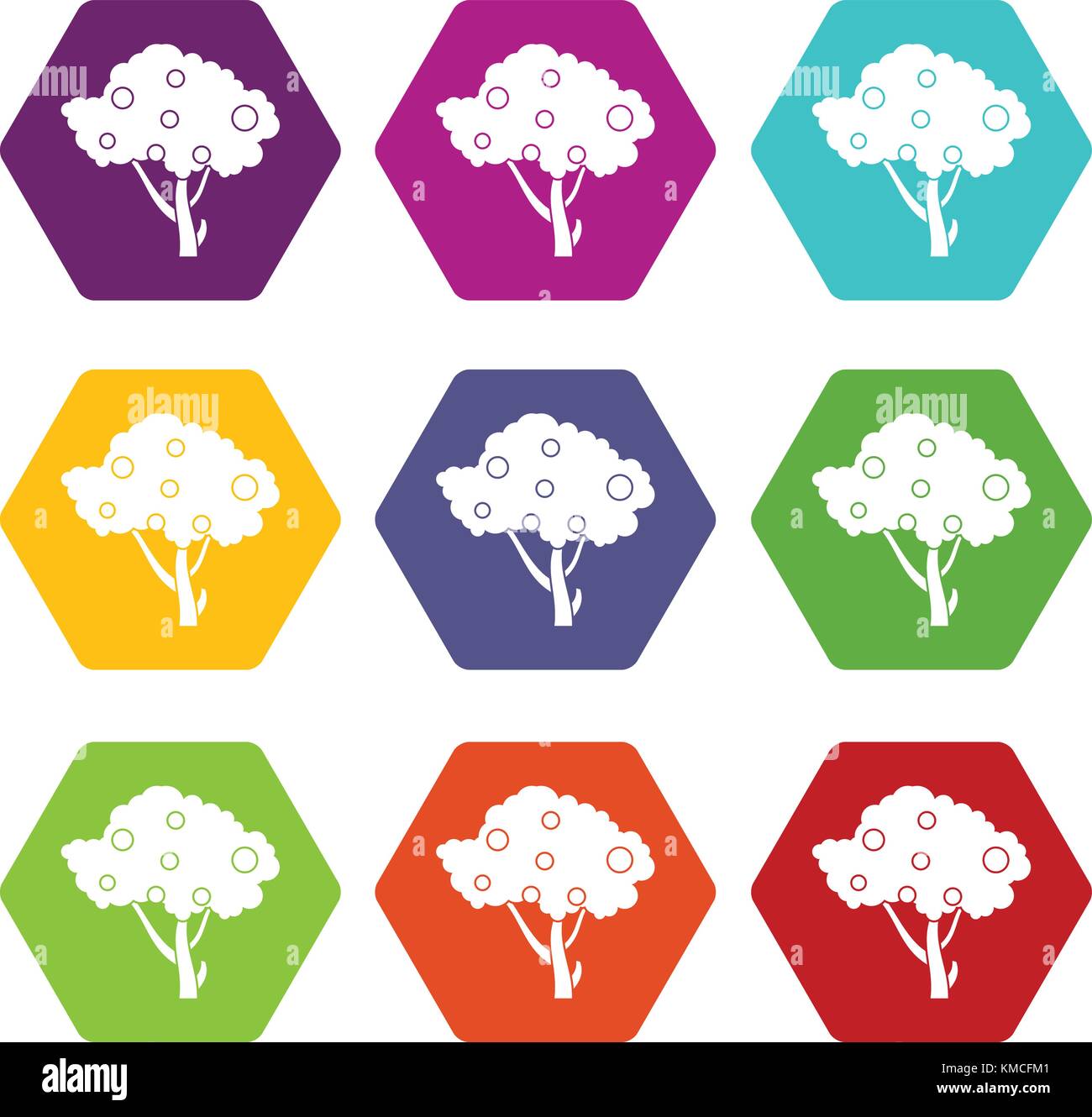 Apples on apple tree branches icon set color hexahedron Stock Vector ...