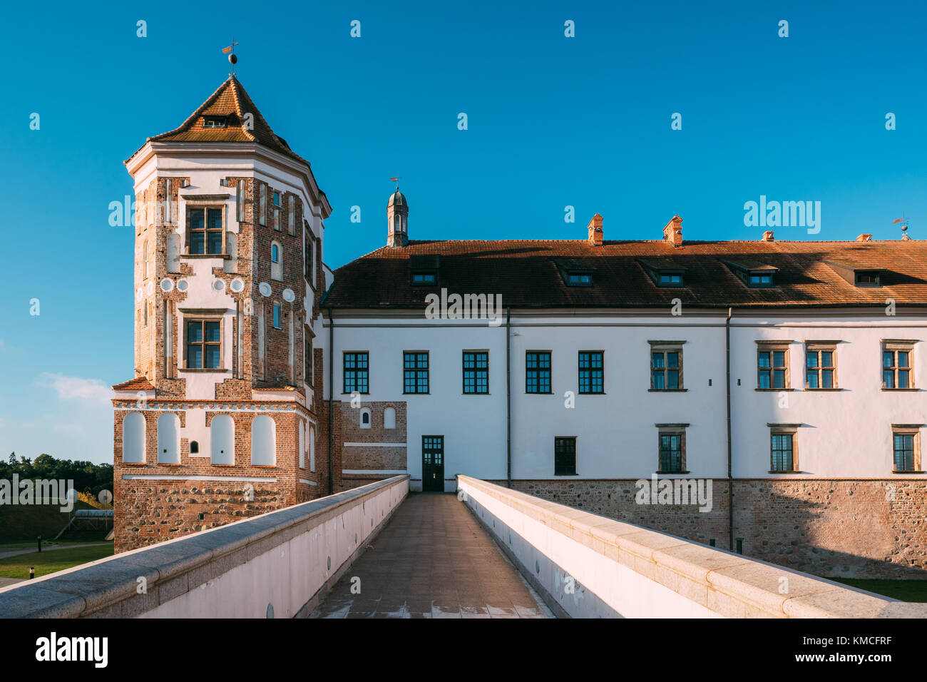 Mir, Belarus. Old Pedestrian Bridge In Mir Castle. Architectural ...