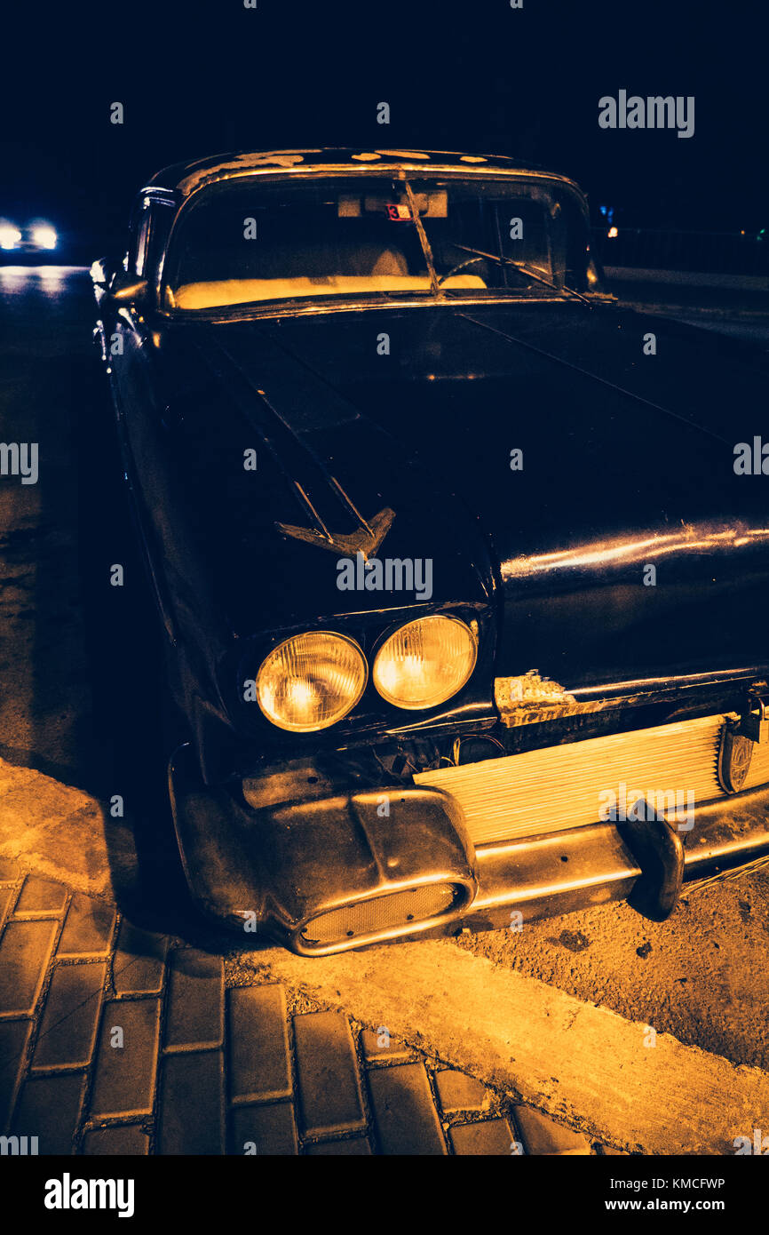 Havana Cuba Night American Car Under Street Light High Resolution Stock ...
