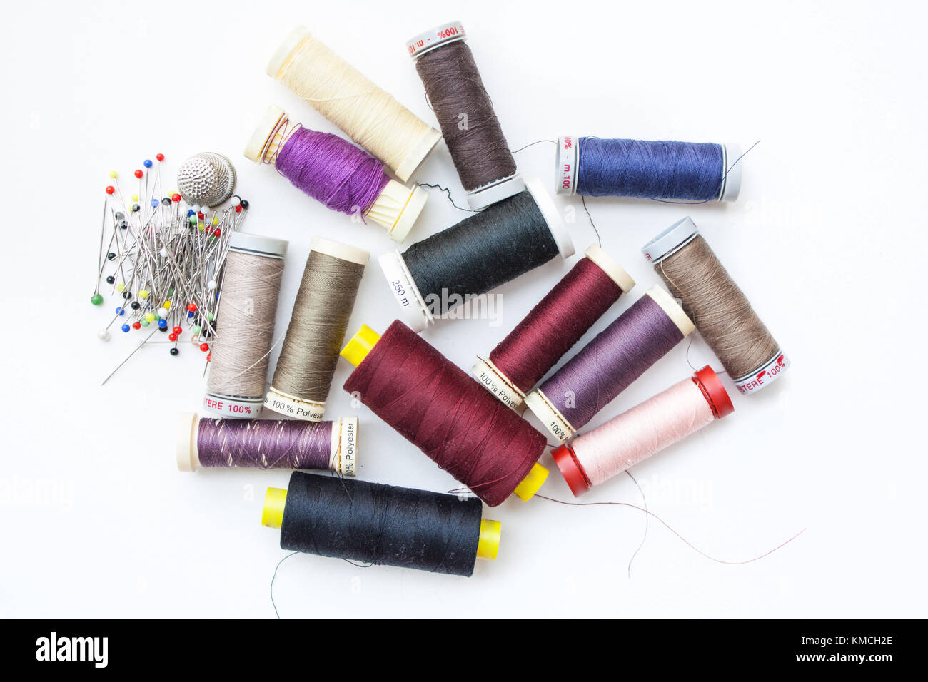 Coils of Thread and Pins, Sewing Items for Tailor Craft on White ...