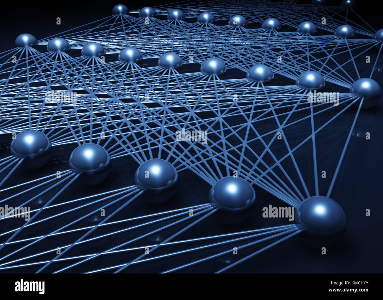 Artificial neural network fragment, cg illustration with schematic blue ...