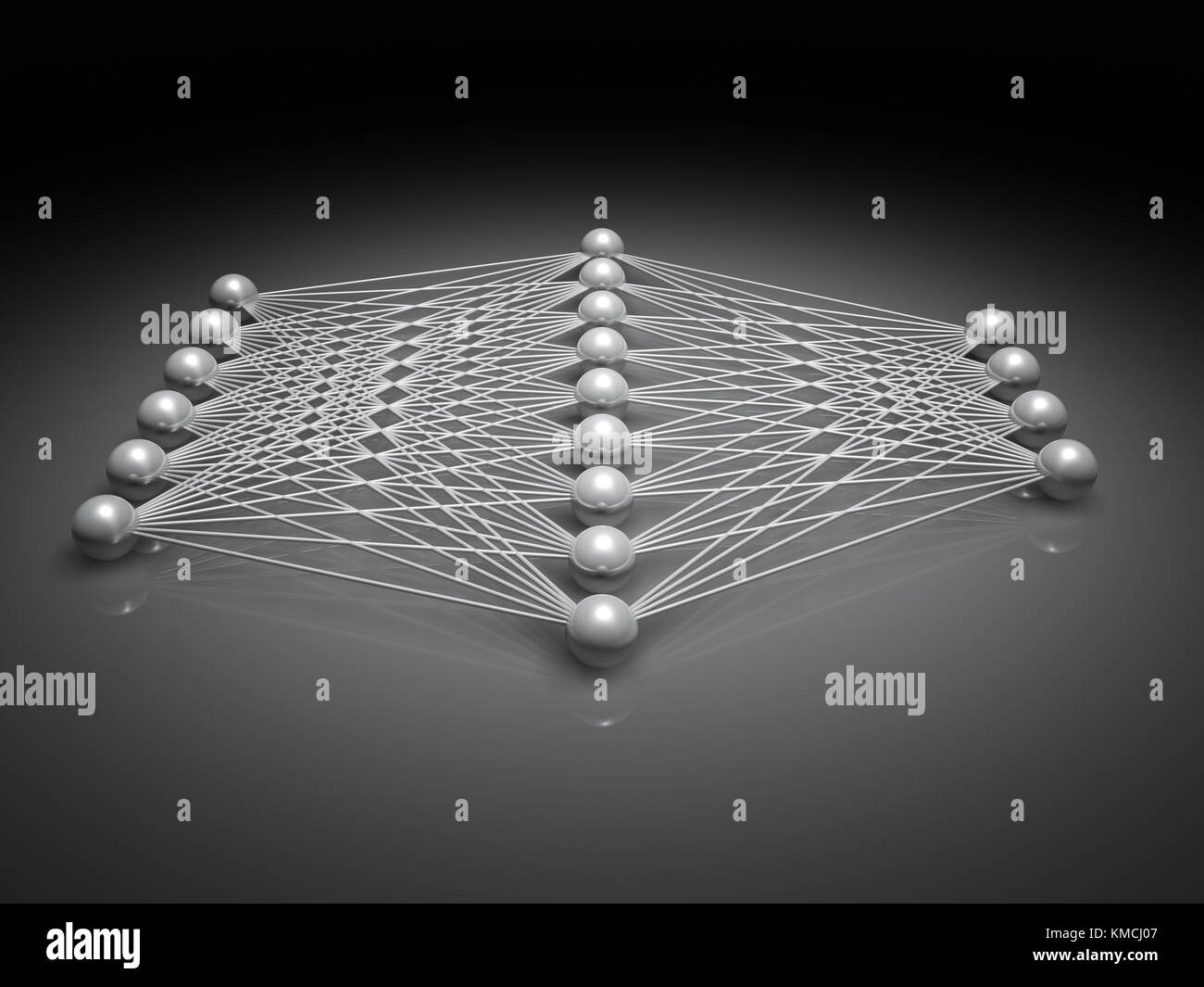 Artificial shallow neural network structure, side view, illustration ...