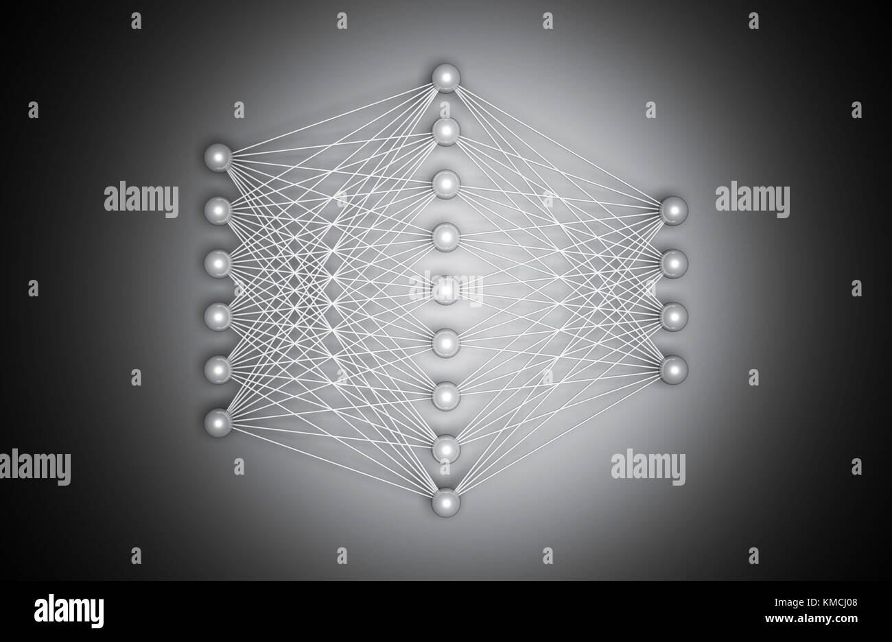 Artificial shallow neural network structure, front view, illustration ...