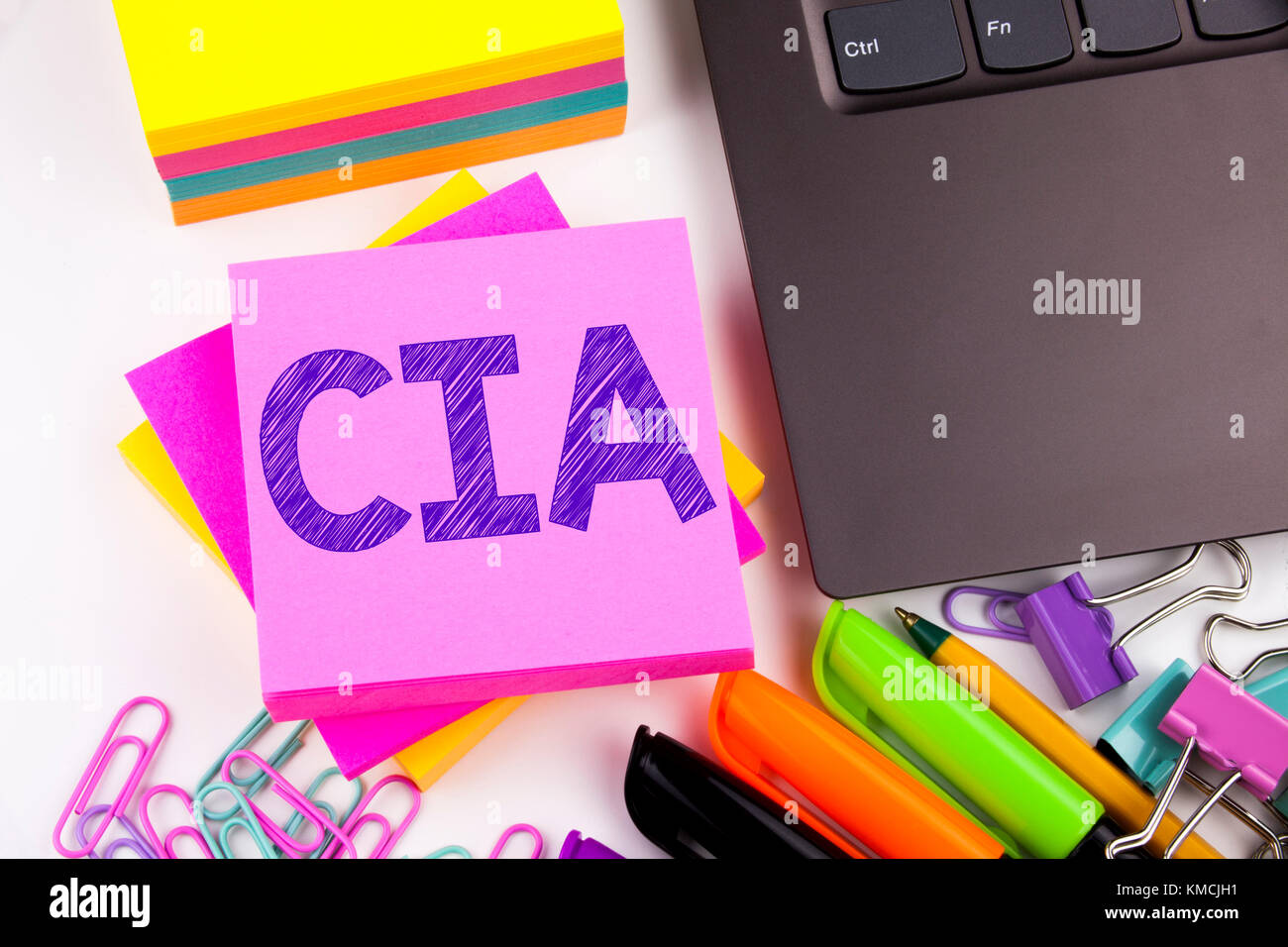 Writing text showing CIA made in the office with surroundings such as ...
