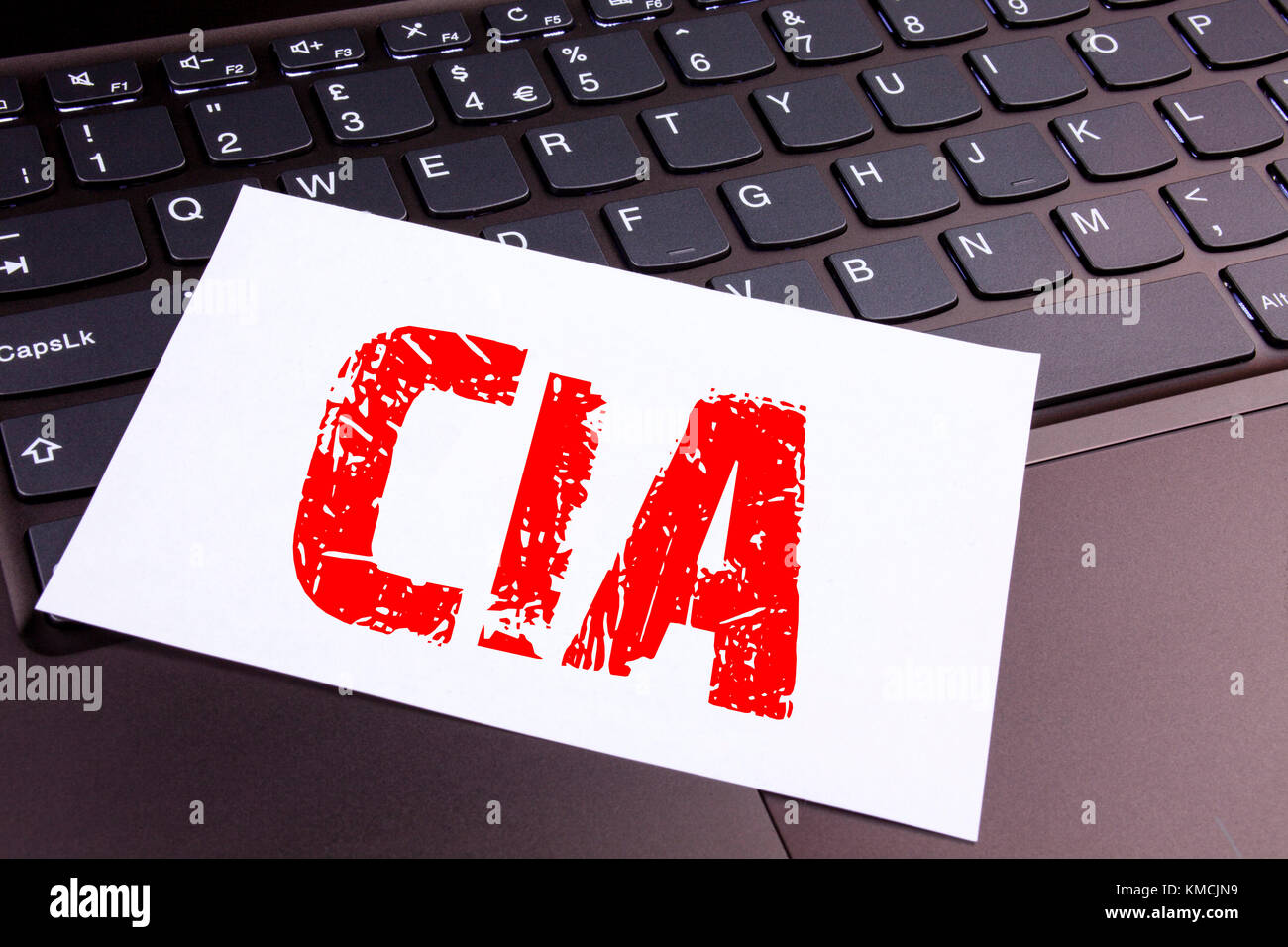 Writing CIA text made in the office close-up on laptop computer ...