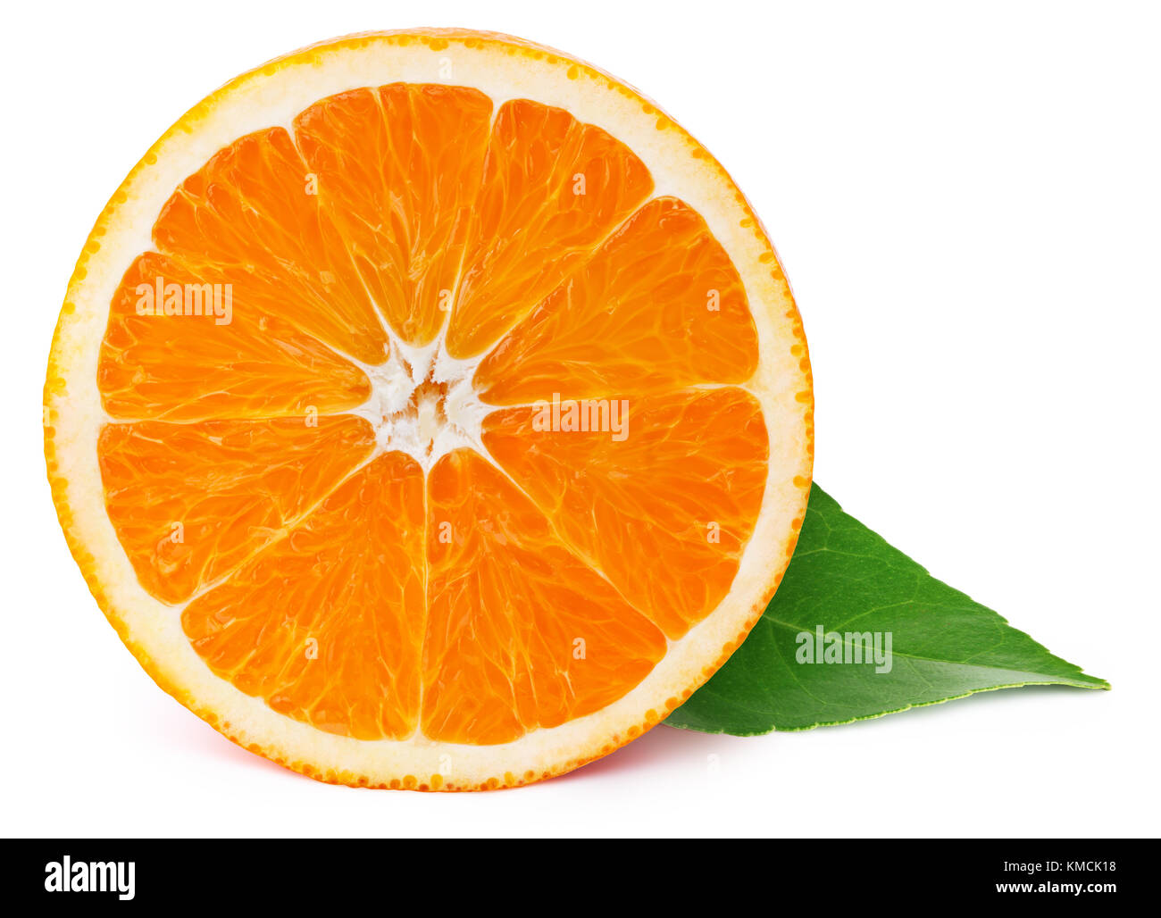 Half of orange with leaves isolated Stock Photo - Alamy