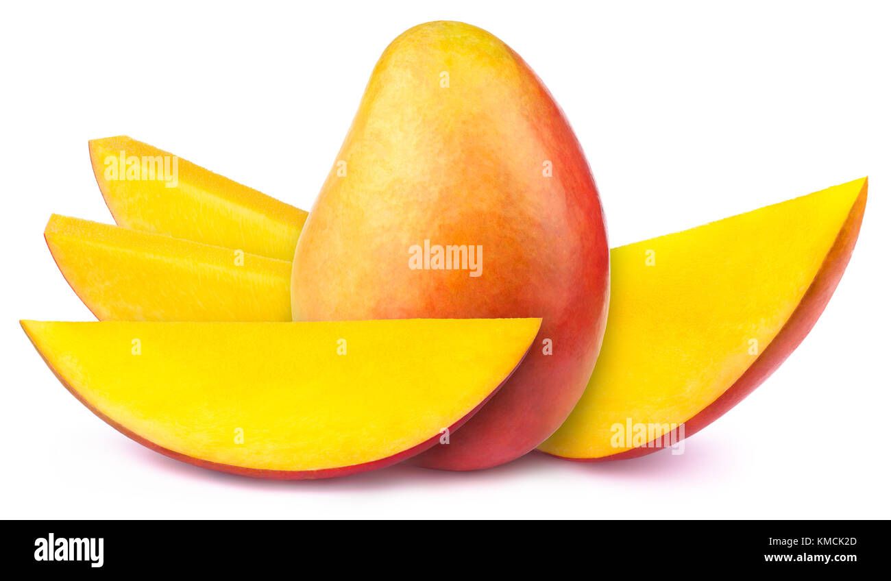 Mango with four slices isolated on white background, with clipping path ...