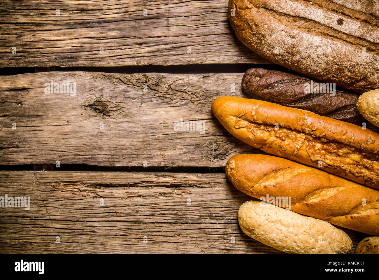 Bakery products on the wooden background. Free space for text . Top ...