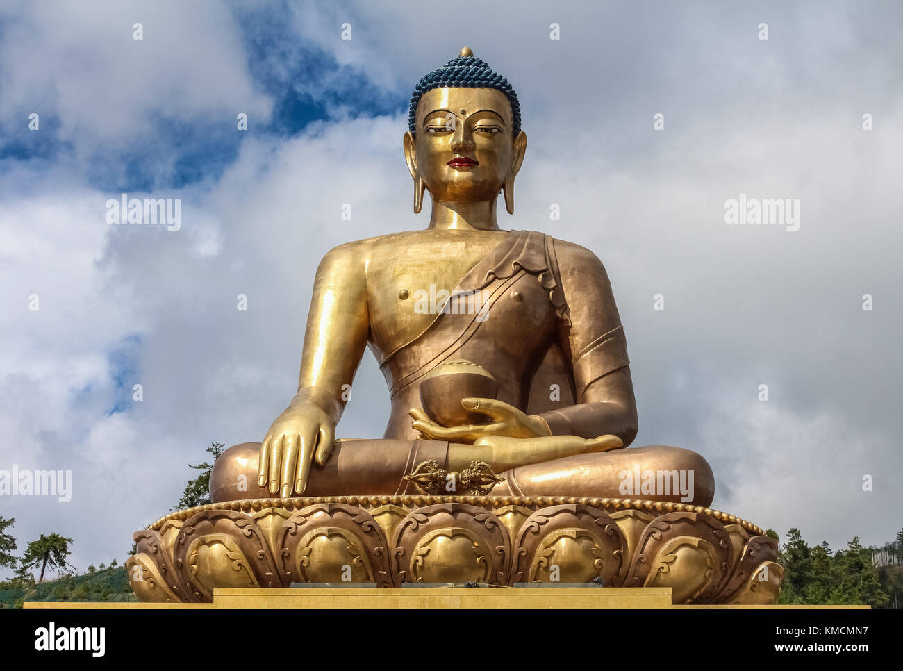 Close up view of giant Buddha Dordenma statue with the blue sky and ...