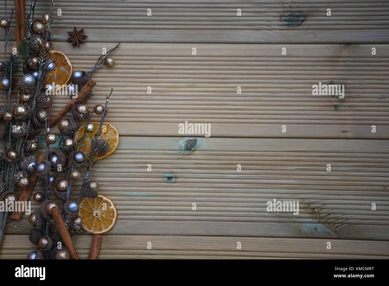 Christmas season photography with gold and silver color shiny acorns ...