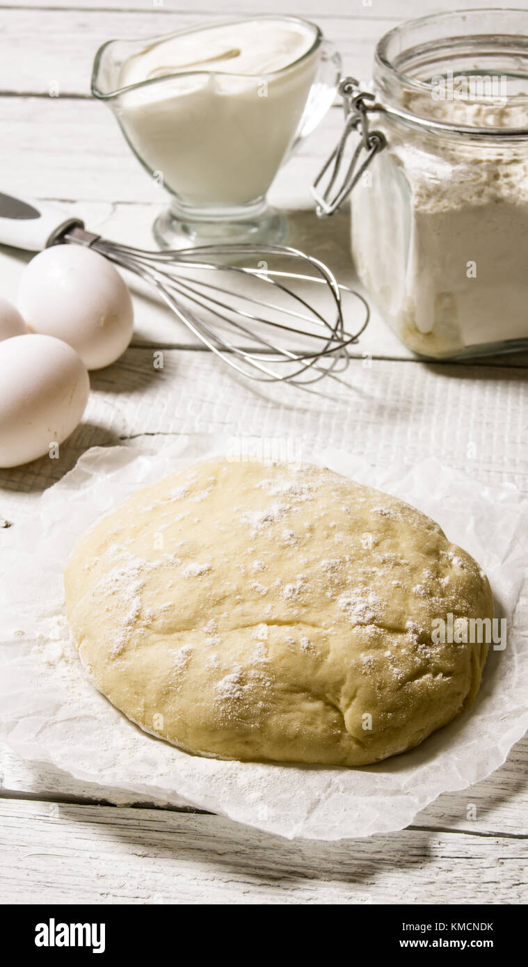 Preparation of the dough. The prepared dough with the ingredients ...