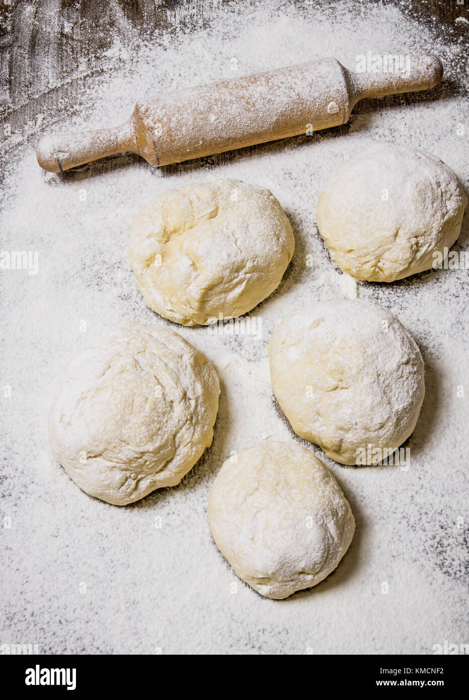 Preparation of the dough. The prepared dough with flour and with a ...