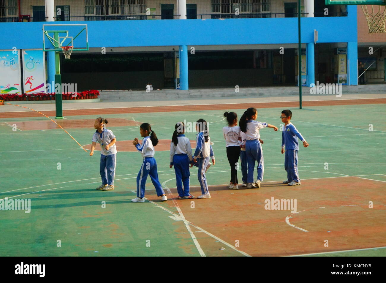 In the primary school playground, primary school students are taking ...