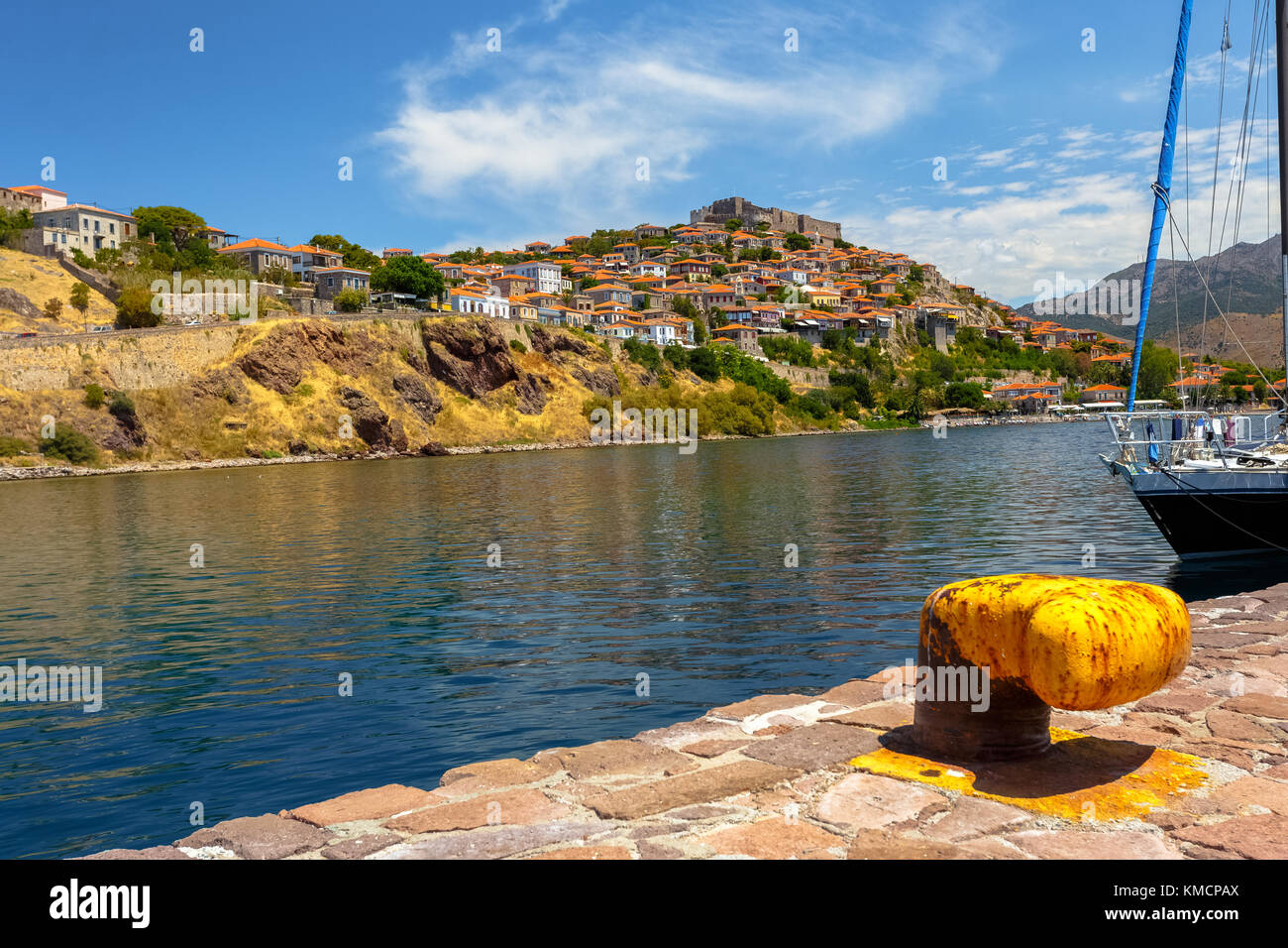 The castle of Molyvos against a clear sky on the north part of Lesvos ...
