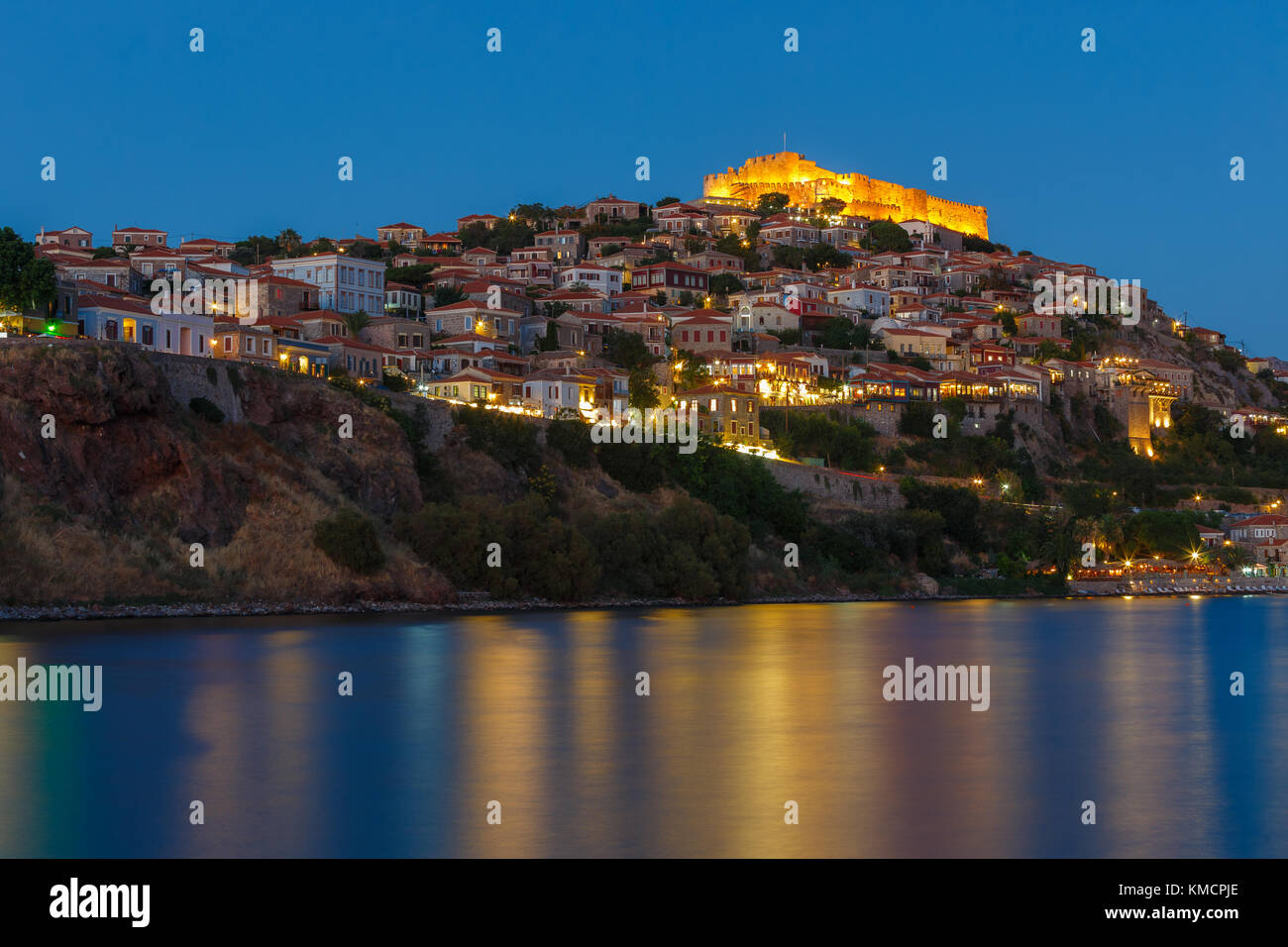 The castle of Molyvos against a clear sky on the north part of Lesvos ...