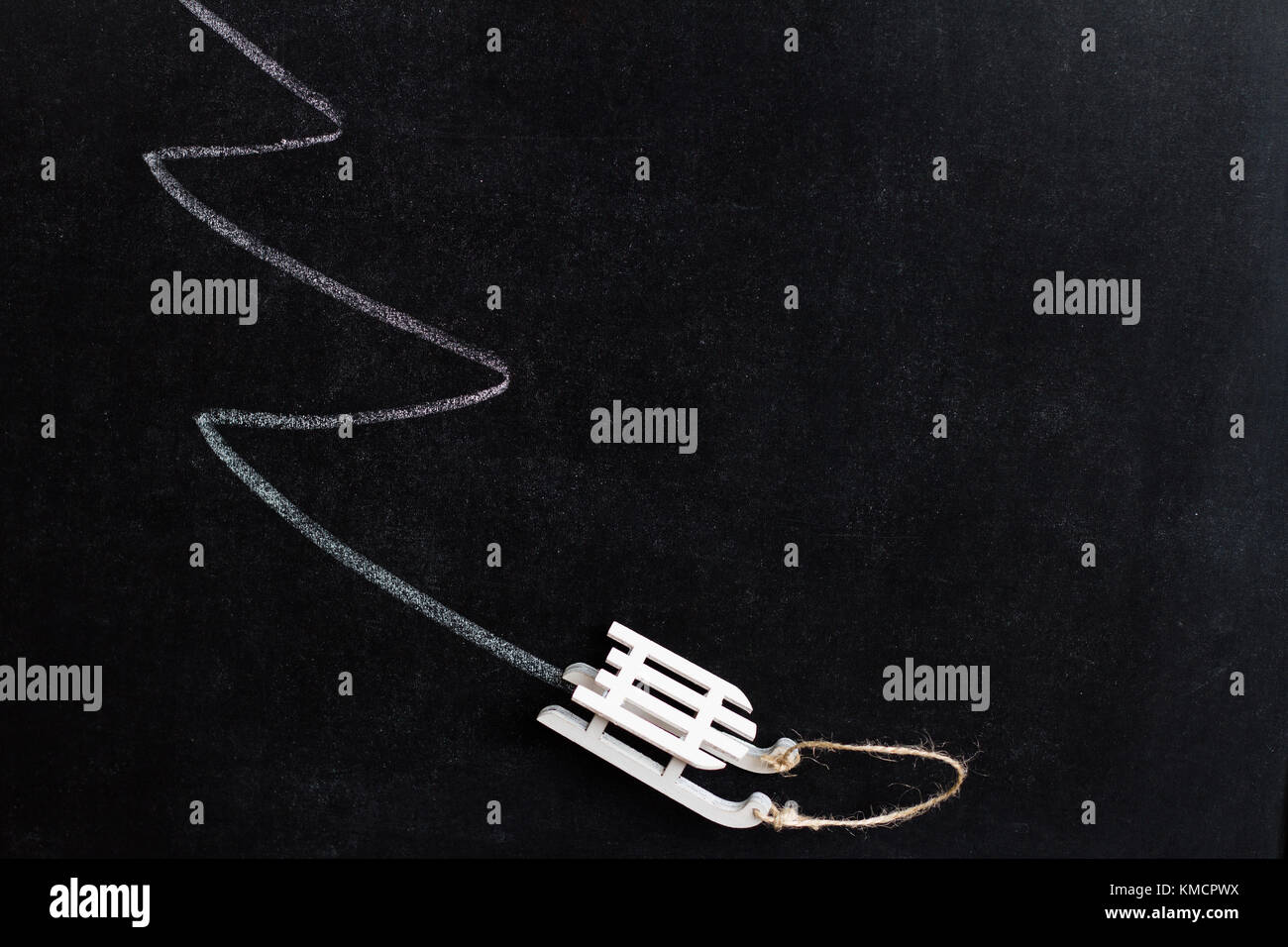 Abstract christmas background on blackboard with tree and sled Stock ...