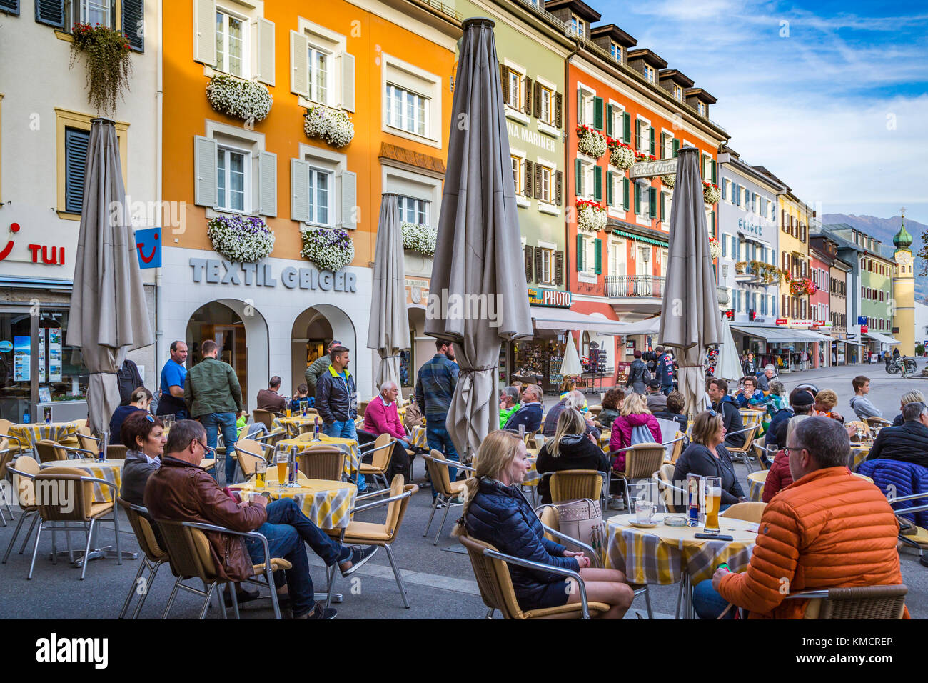 The colorful buildings and streets of historic old town in Lienz ...