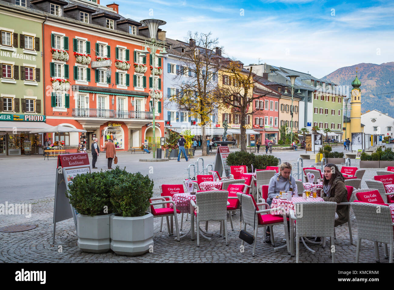 The colorful buildings and streets of historic old town in Lienz ...