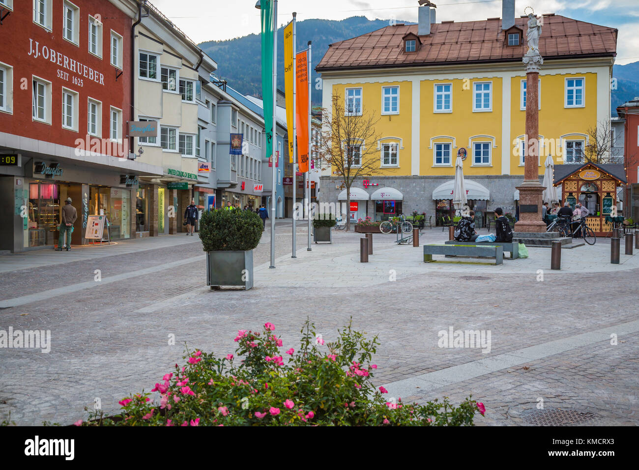 The colorful buildings and streets of historic old town in Lienz ...