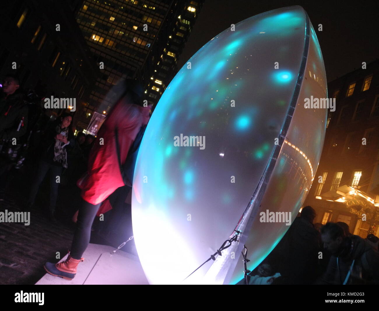New York, USA. 05th Dec, 2017. Visitors attend the opening of the light ...
