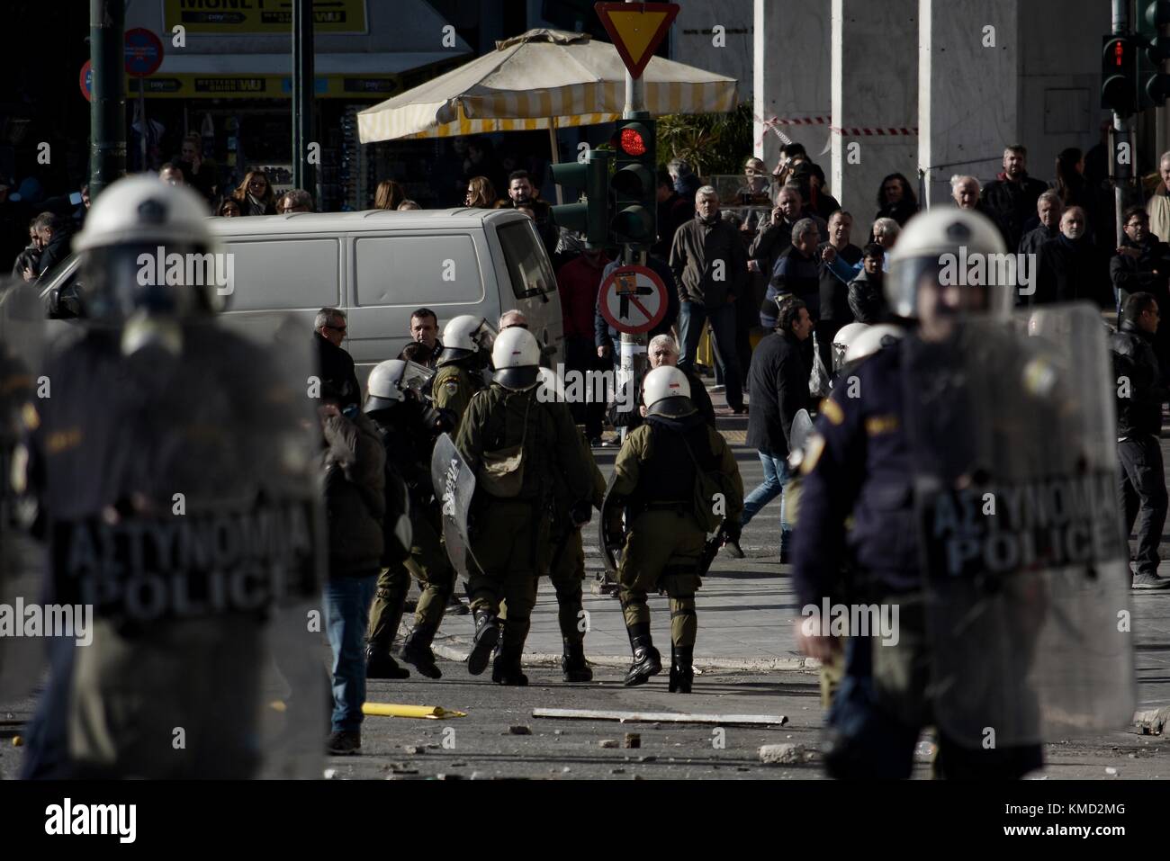Athens, Greece. 6th Dec, 2017. Riot policemen during students protest ...