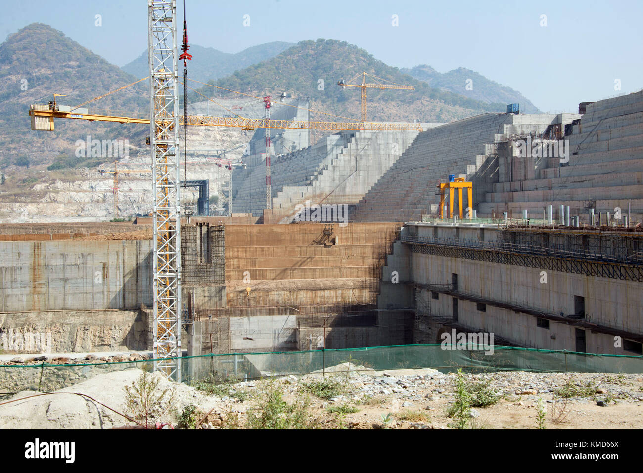 Building site machines stand on the construction site of the Grand ...