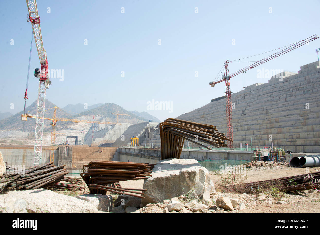 Building site machines stand on the construction site of the Grand ...