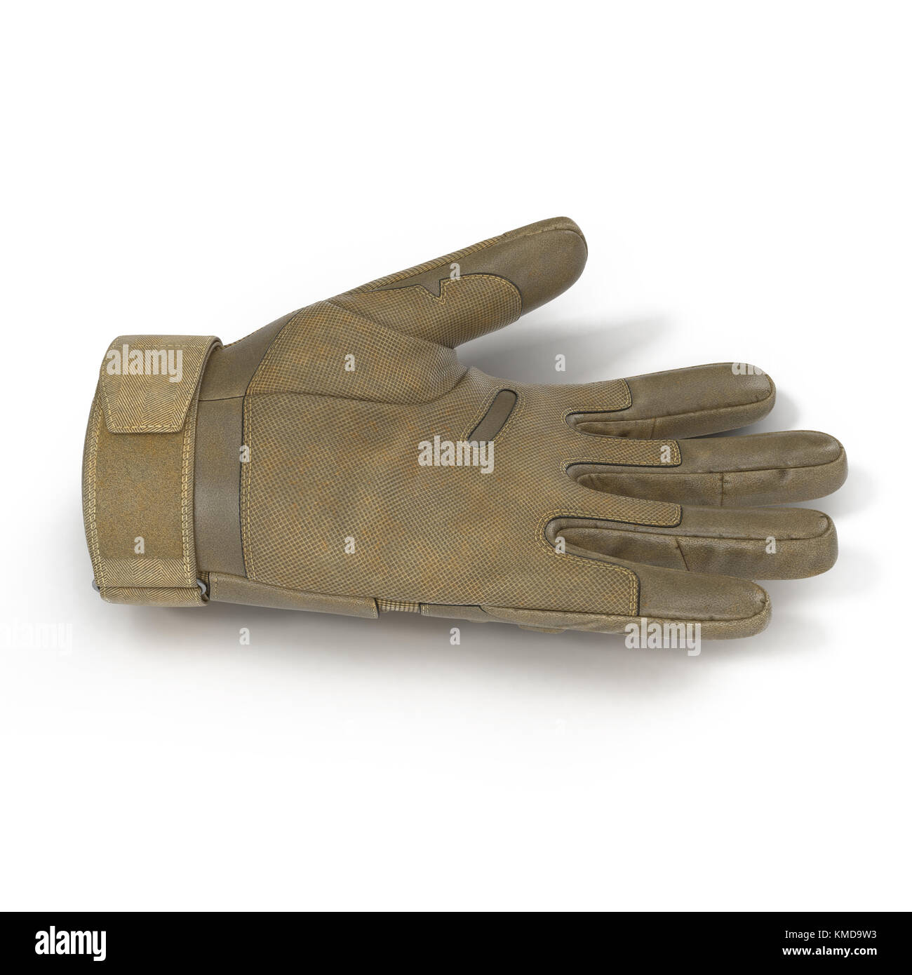 Side view of soldier gloves from green fabric on white. 3D illustration ...