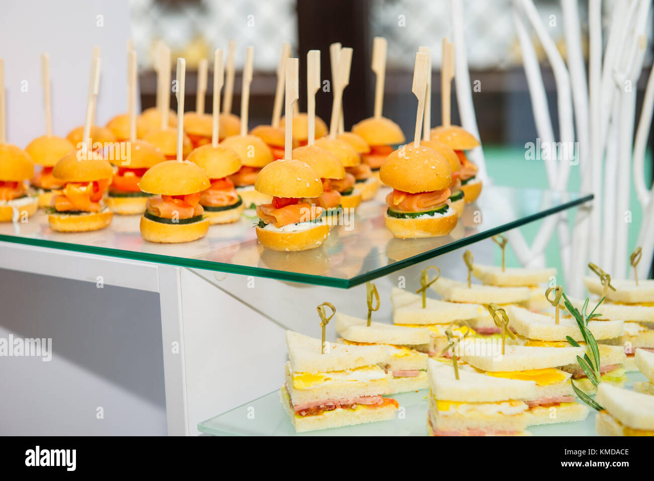 Catering table with dishes and snacks on the business event in the ...
