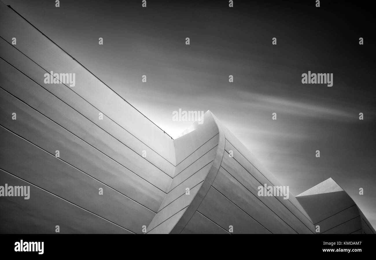 Monochrome image of architectural details of modern buildings. Long ...