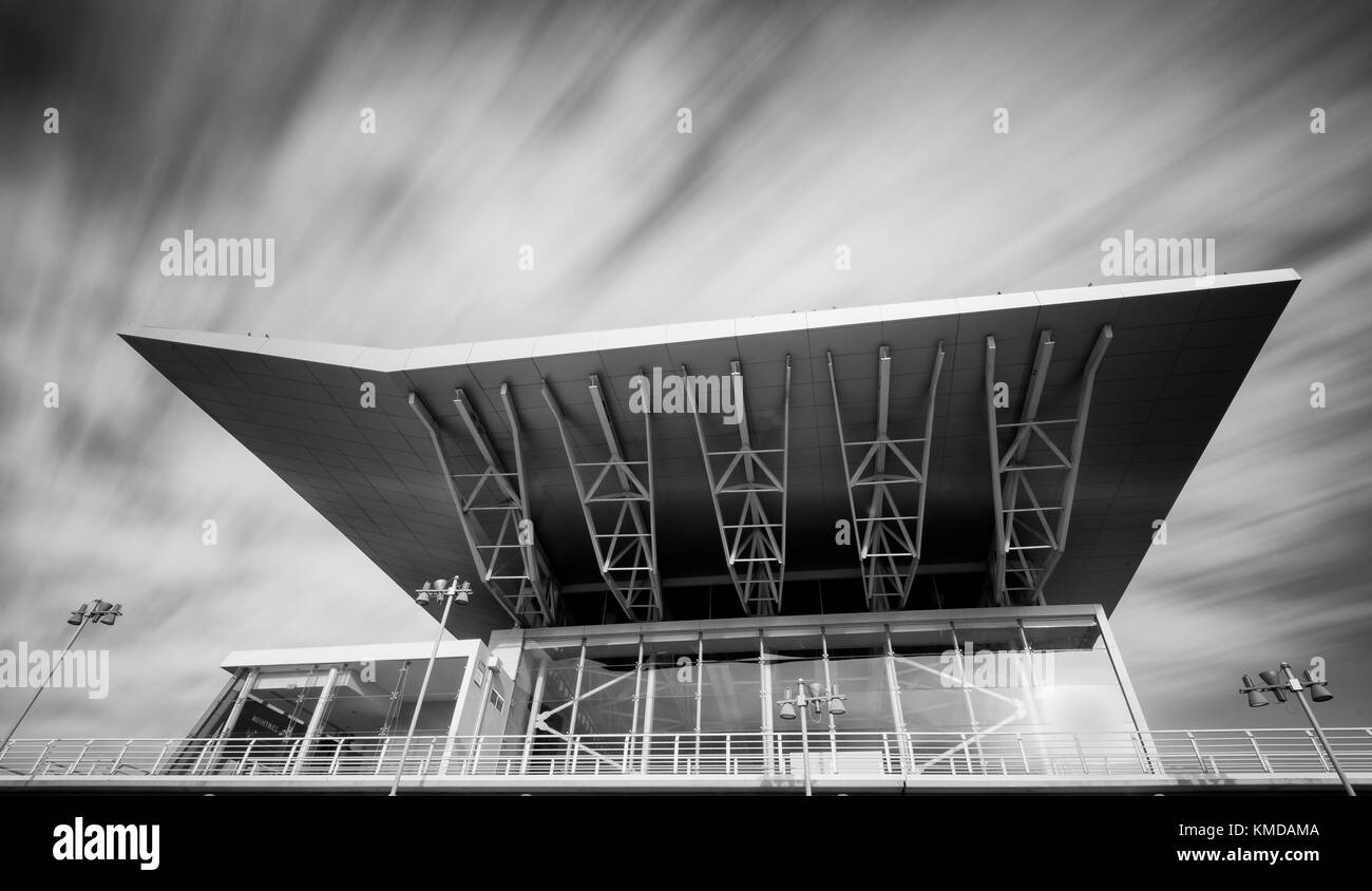 Monochrome image of architectural details of modern buildings. Long ...
