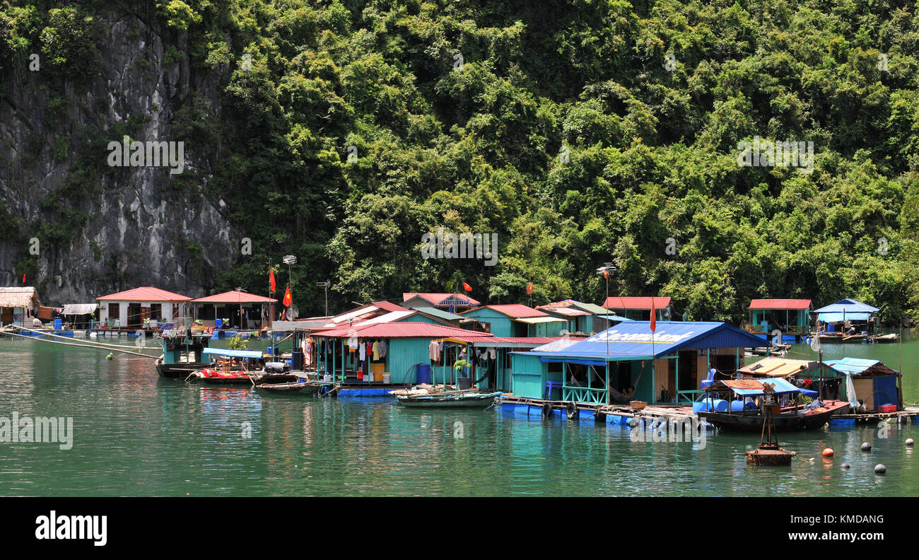 Floating villages at famous Halong bay, Gulf of Tonkin Vietnam Asia ...