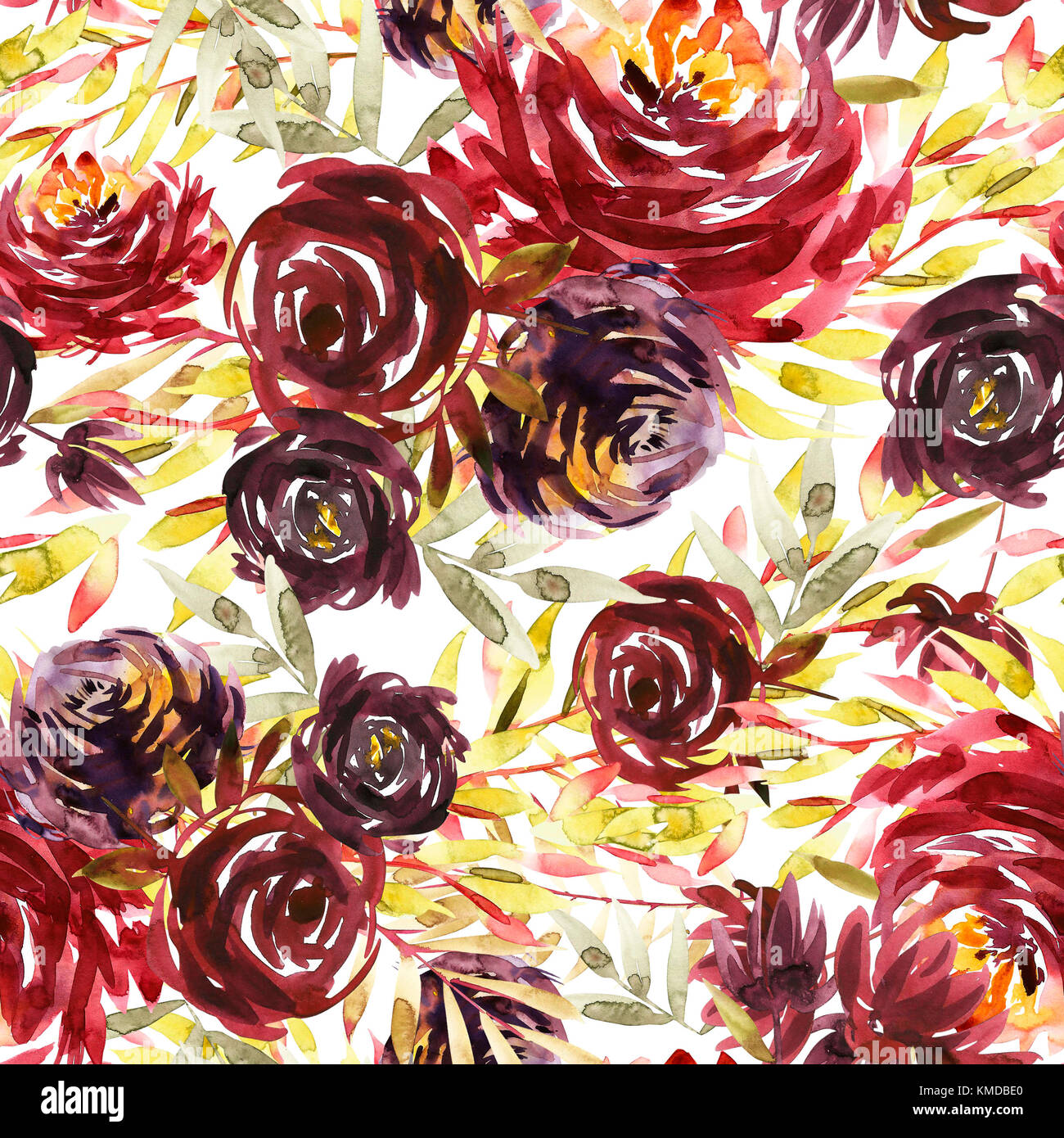 Seamless summer pattern with watercolor flowers handmade Stock Photo ...