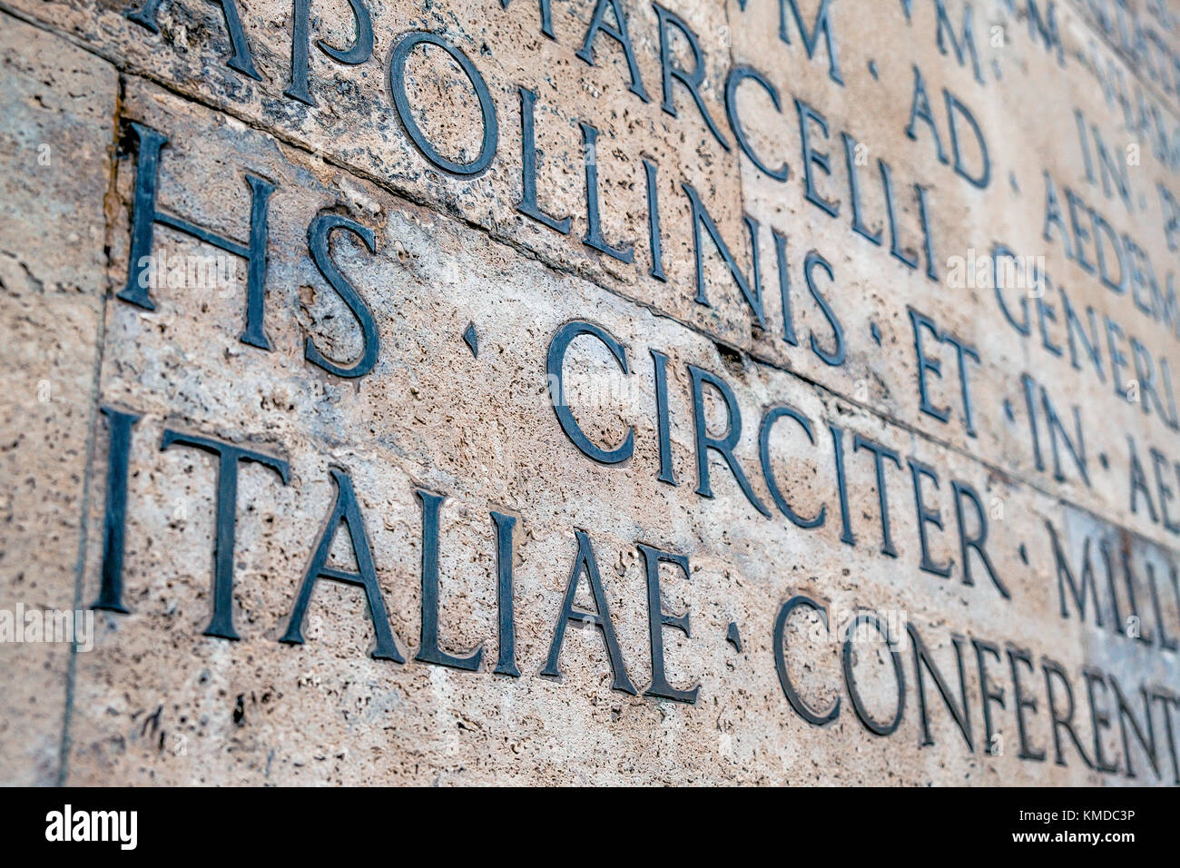 Ancient Latin inscription on the outside wall of Ara Pacis wall in Rome ...