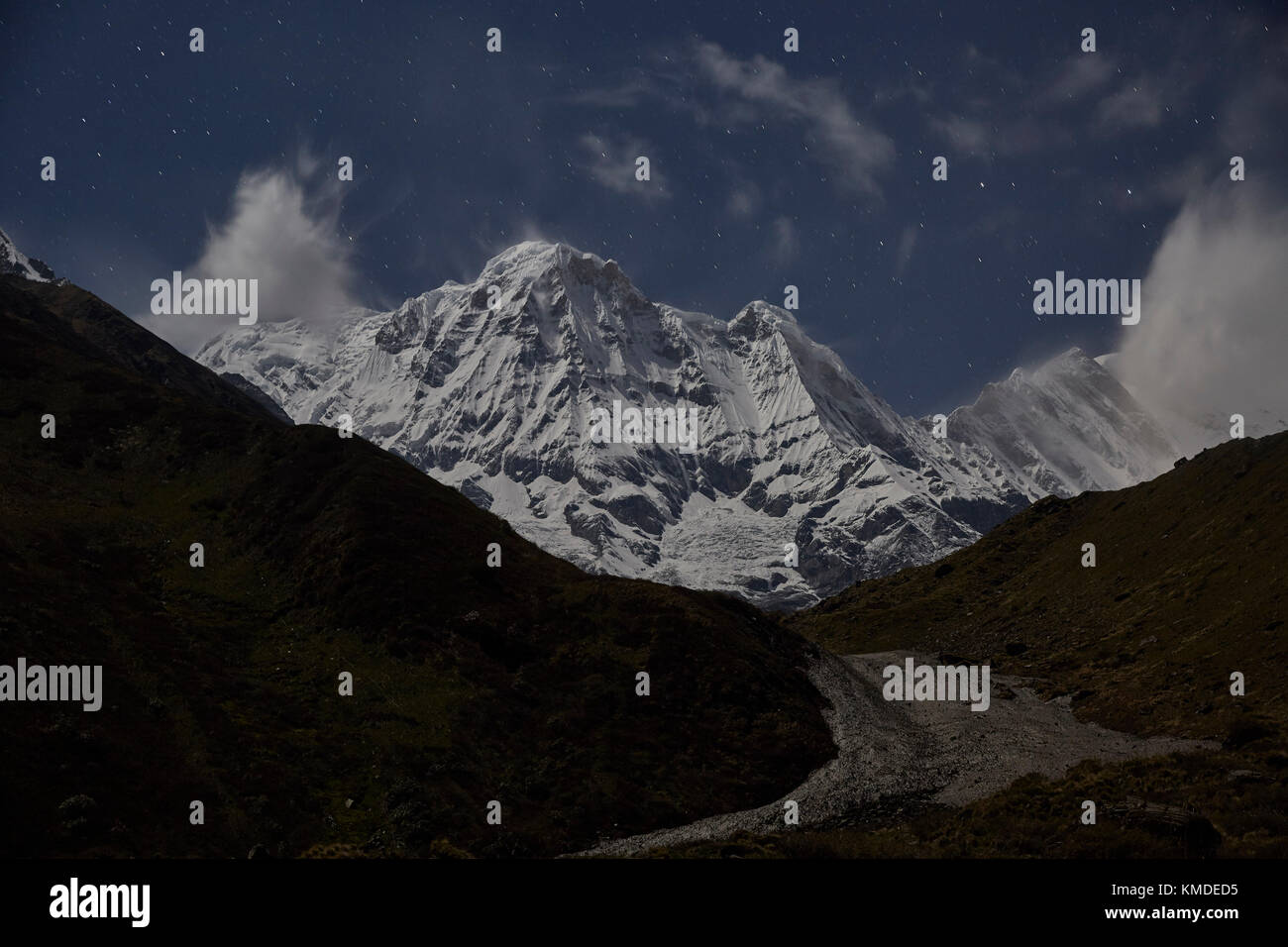 Mountains and valley in the Himalaya at night Stock Photo - Alamy