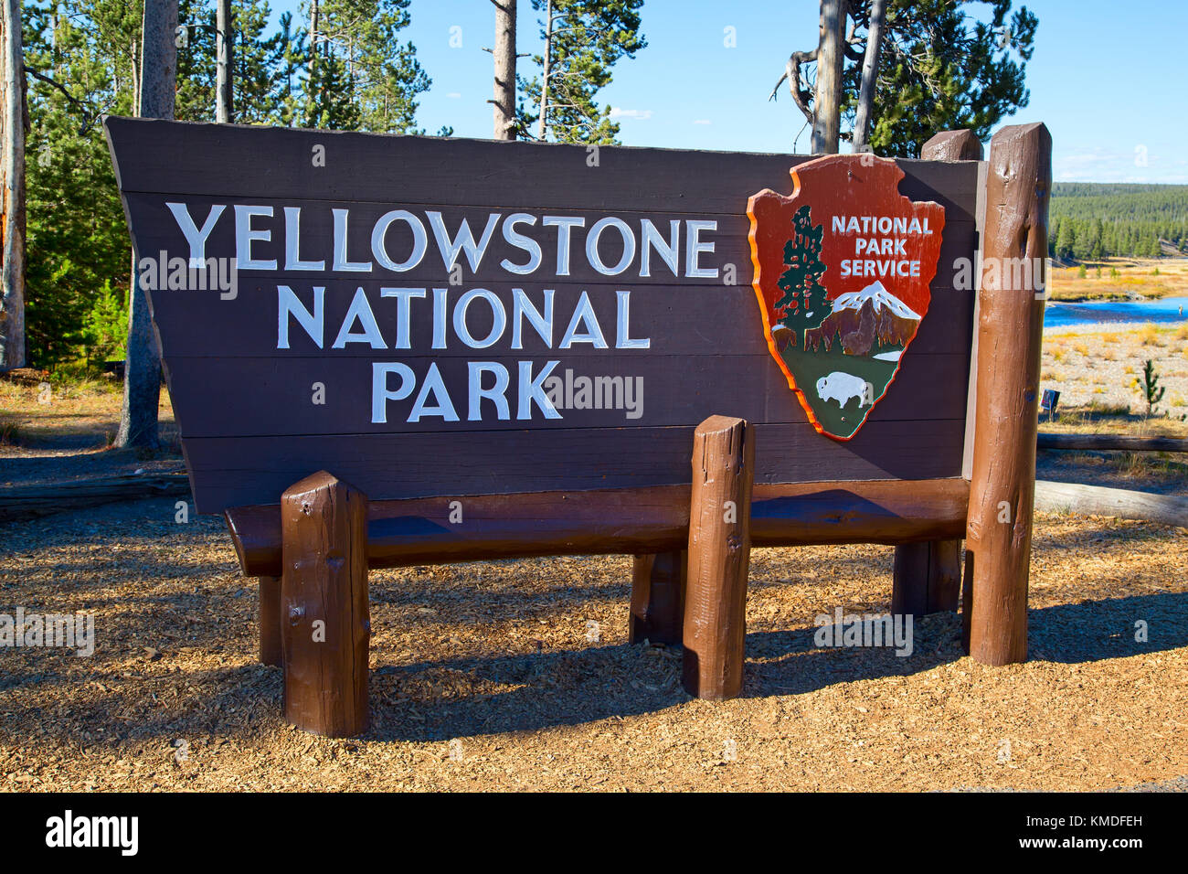 Yellowstone national park sign on the North entrance, USA Stock Photo ...