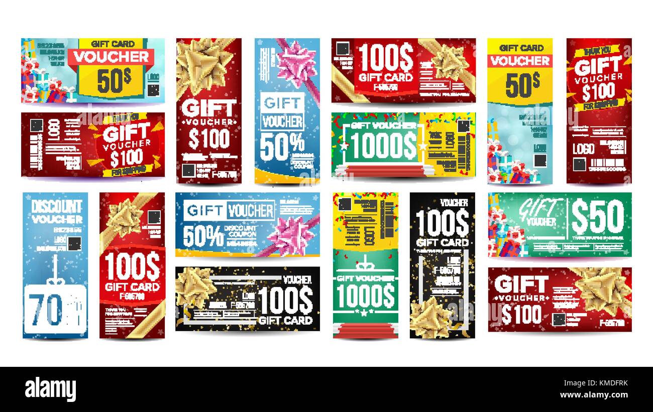 Voucher Gift Design Vector. Set Horizontal Vertical Gifts Banners. For ...