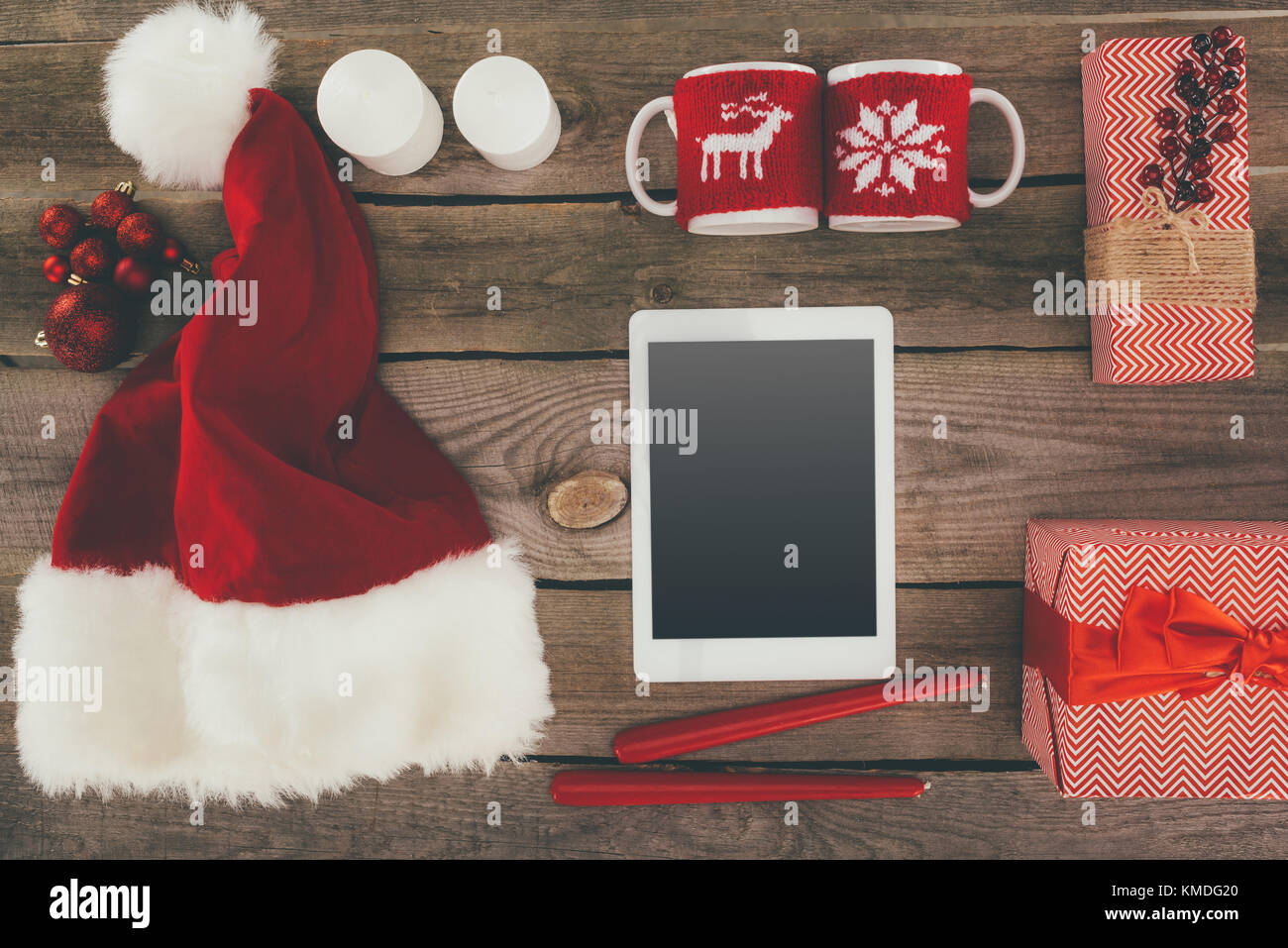 tablet and christmas decorations Stock Photo - Alamy