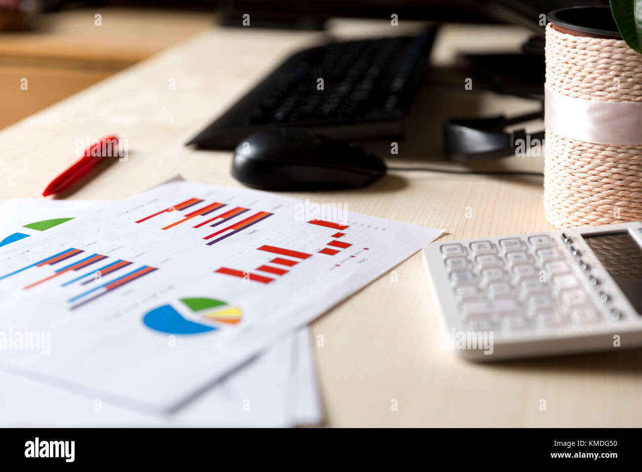 Data analysis - workplace with business graphs and charts, keyboard and ...