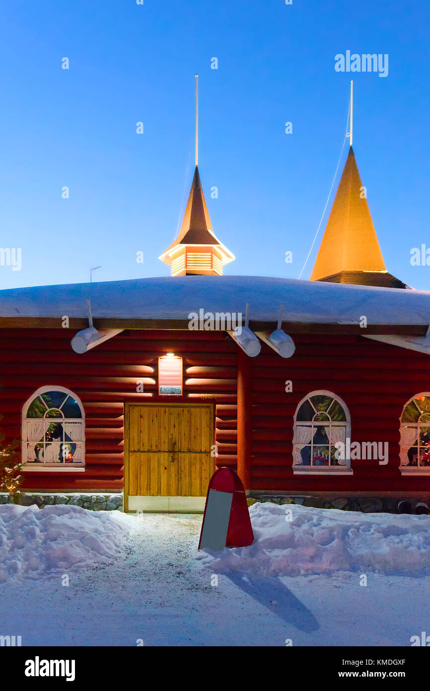 Santa Claus Holiday Village, Lapland, Finland, in winter. At sunset ...