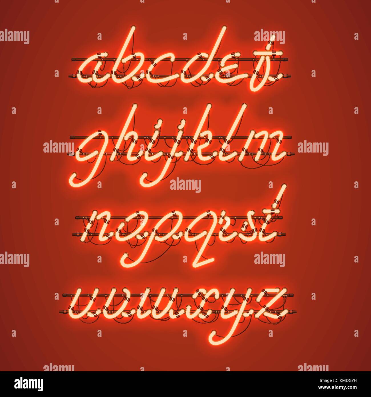 Glowing Orange Neon Lowercase Script Font Stock Vector Image & Art - Alamy