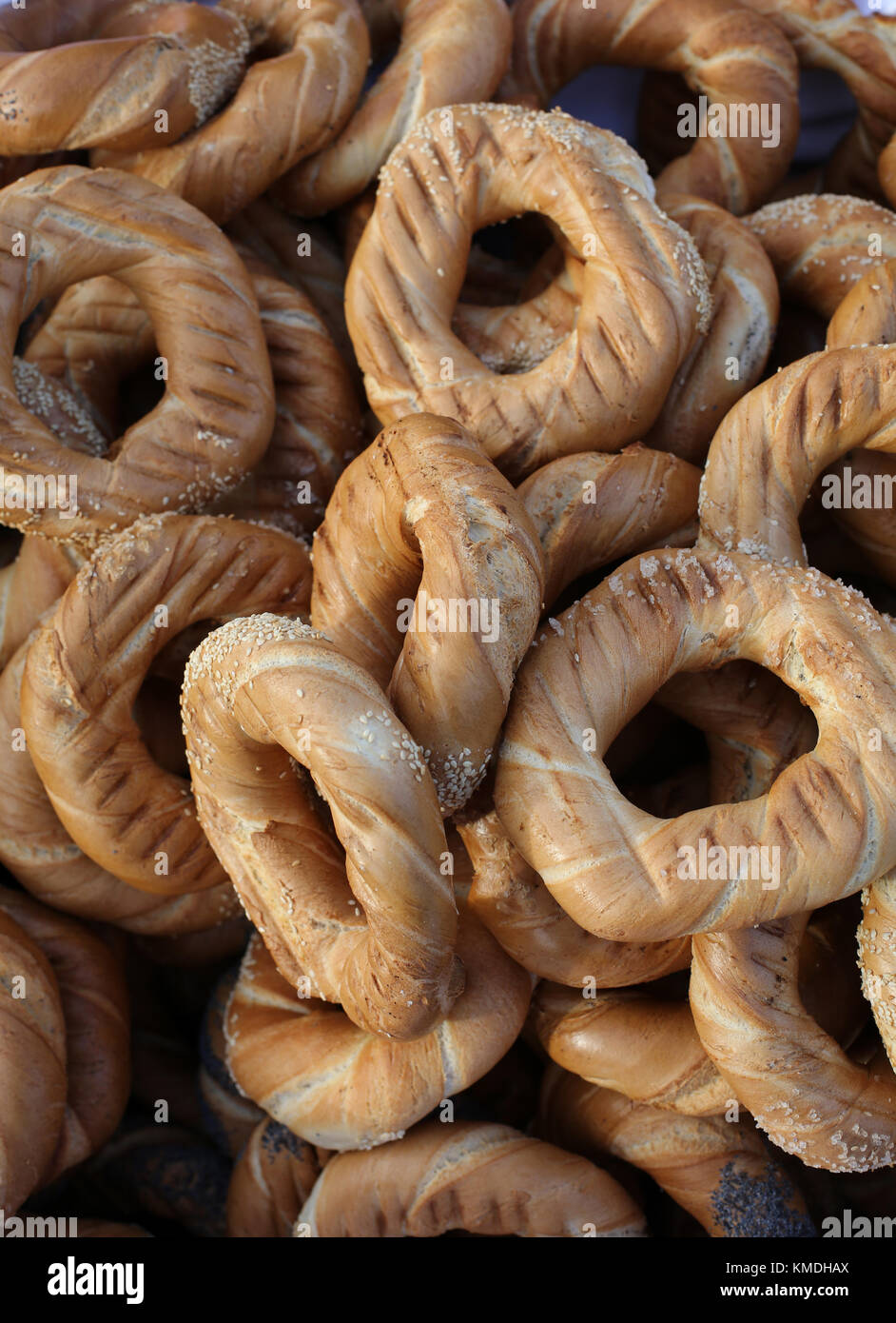 Traditional Cracovian prezels with salt, poppy and sesame seeds Stock ...