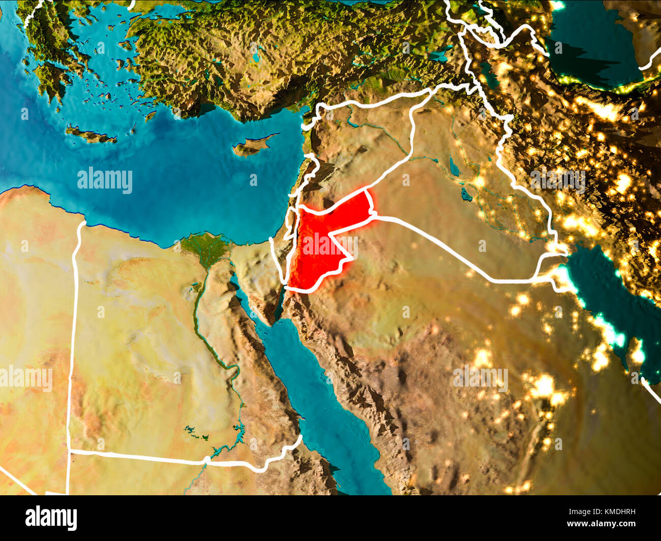 Jordan in the morning highlighted in red on planet Earth with visible ...